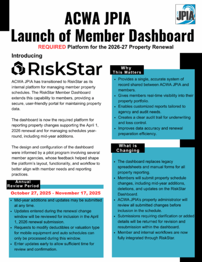 Launch of the RiskStar Member Dashboard for Property Management – ACWA JPIA